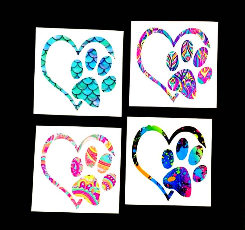 Paw Print Heart Vinyl Decal Sticker Paw Print Decal Water | Etsy