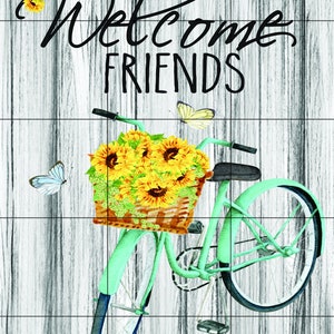 Sunflower Bicycle Garden Flag, Welcome Friends, Green and Yellow ...