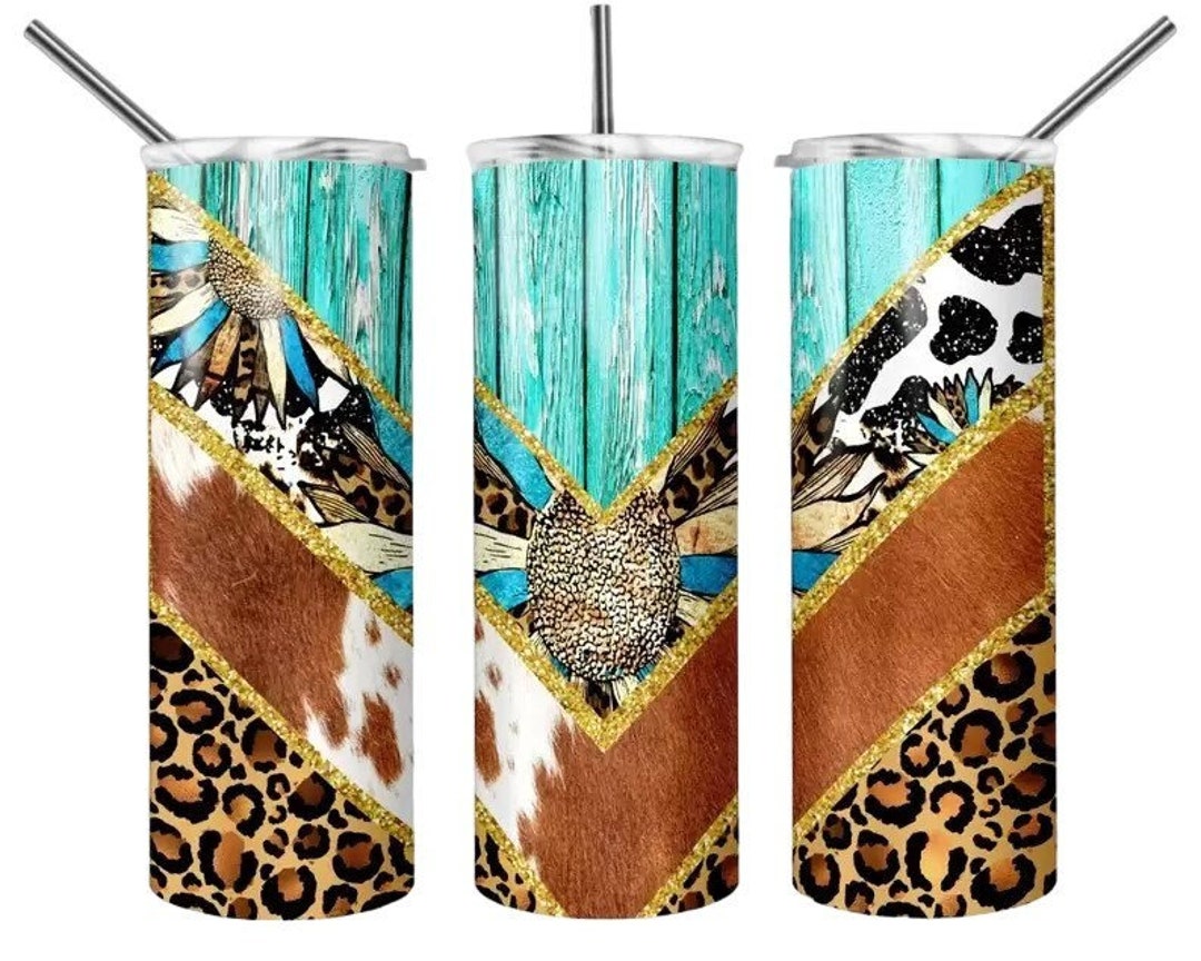 Sunflower Rustic Wood Leopard Cow Print Tumbler Sublimation Transfer ...