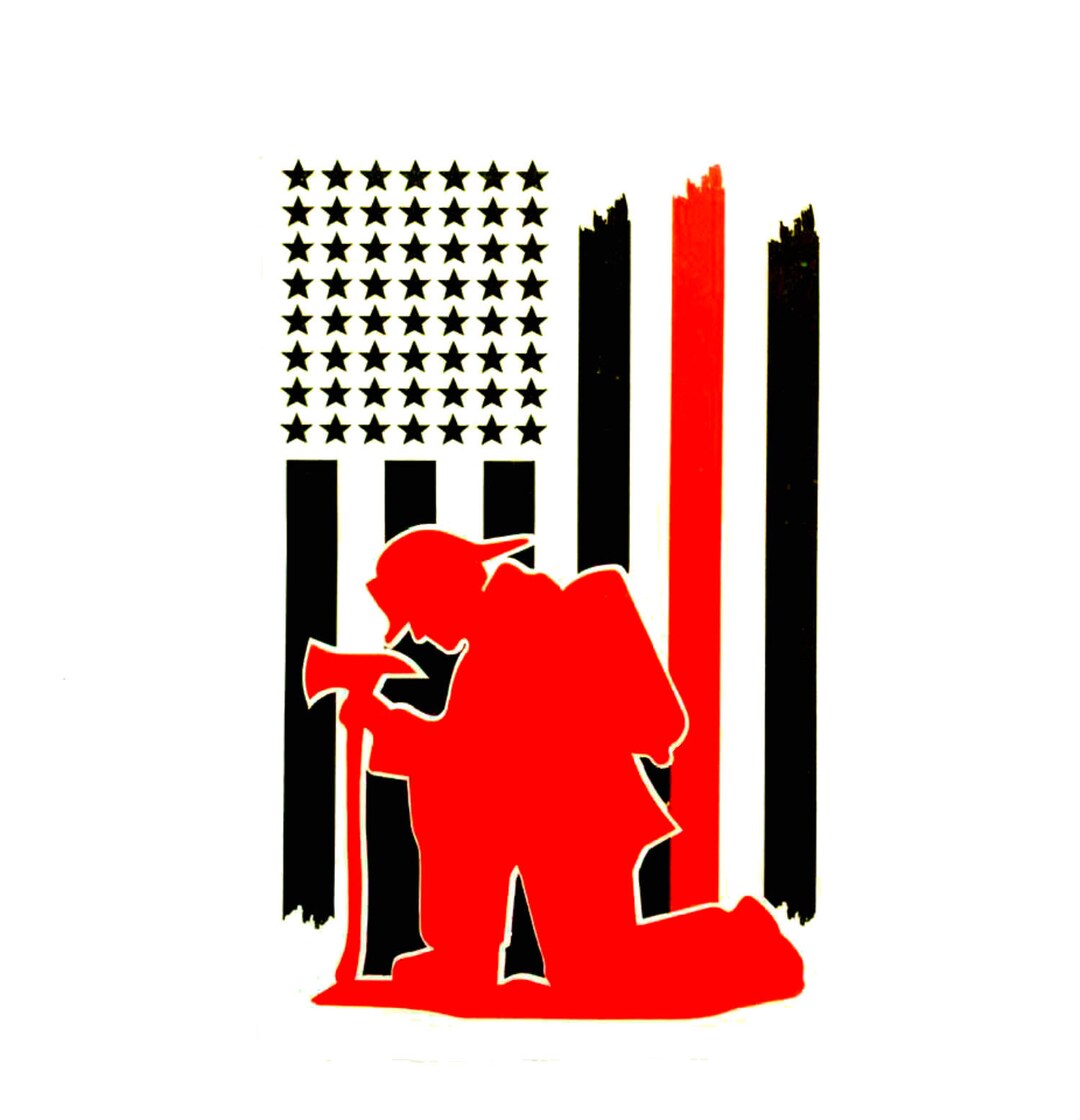 Praying Firefighter Decal, Thin Red Line Decal, Firefighter Kneeling ...