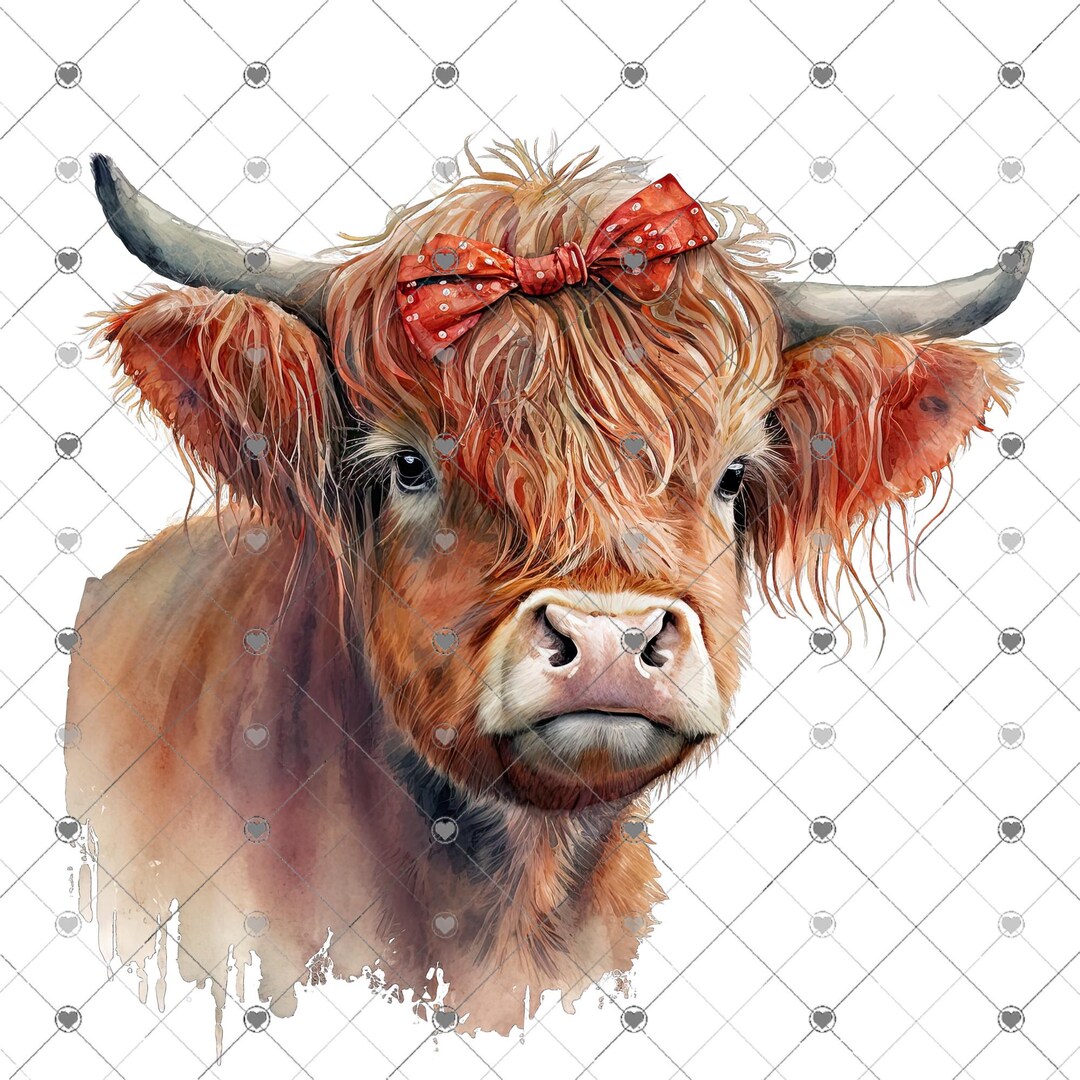 Highland Cow Sublimation Transfer, Cows, Farm, Heifer, Polka Dot Bow ...