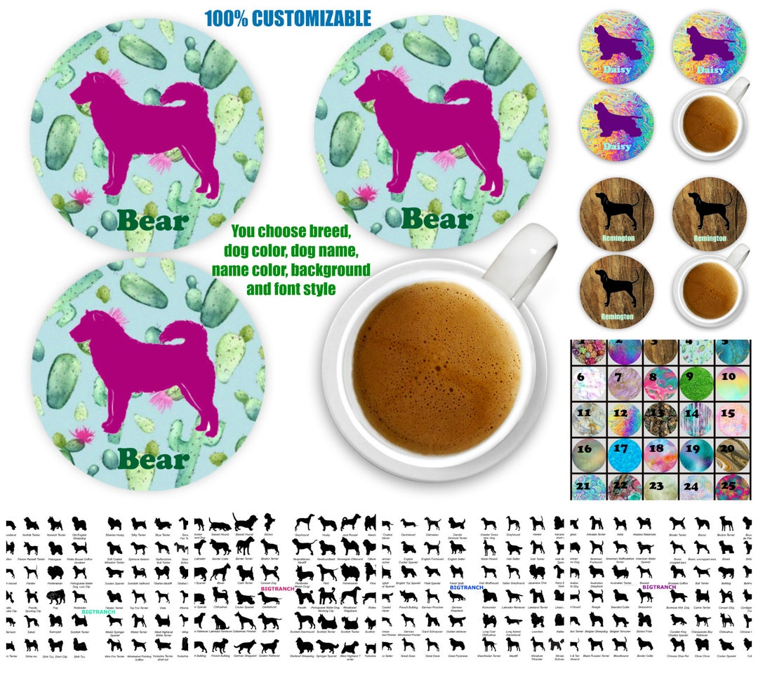 Dog Breed Personalized Coasters 100% Custom You Choose - Etsy