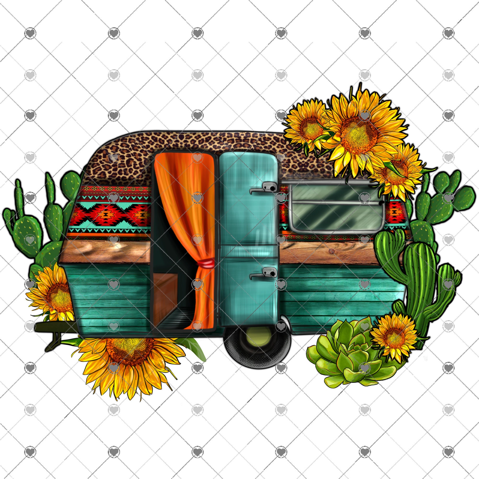 Cactus Sunflower Camper Sublimation Transfer, Ready to Press ...