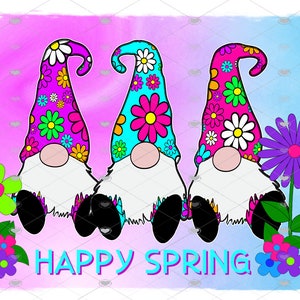 Gnome Happy Spring Flowered Sublimation Transfer, Sublimation Transfer ...