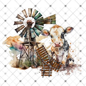 Western Ranch Cow Windmill Sublimation Transfer, Cows, Farm, Heifer ...