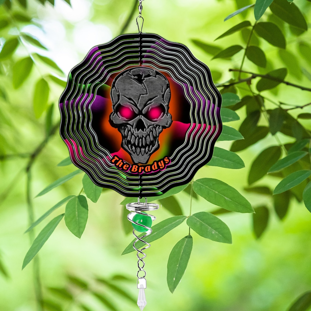 Halloween Skull Swirly Metal Wind Spinner Personalized, Yard Decoration ...