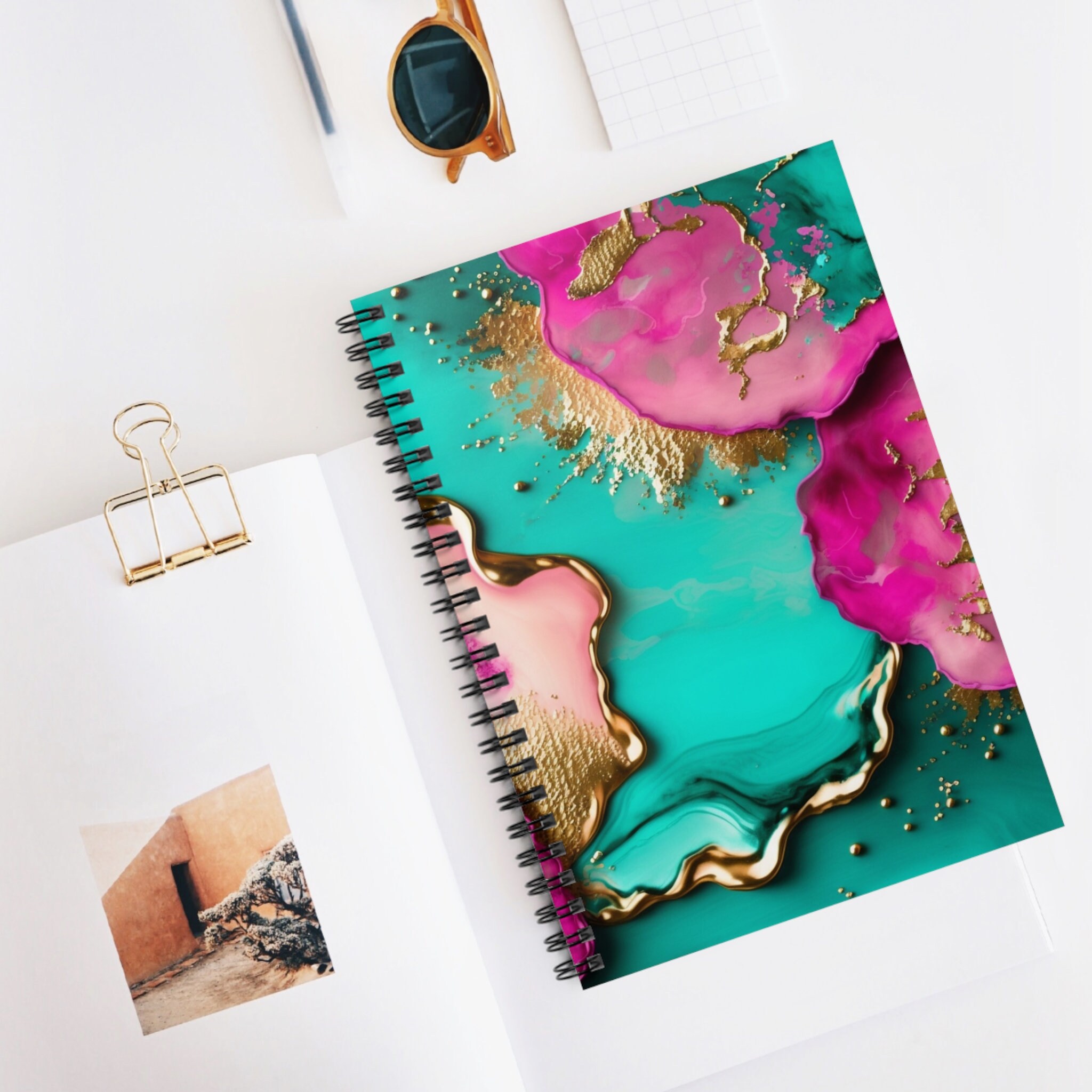 Personalized Marble Pink Green Spiral Notebook Ruled Lines Journal ...