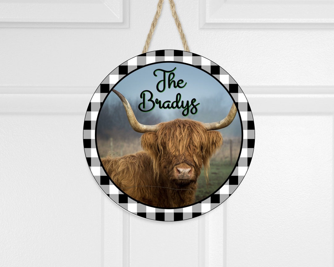 Highland Cow Personalized Door Sign, Metal Wreath Center Sign, Highland ...