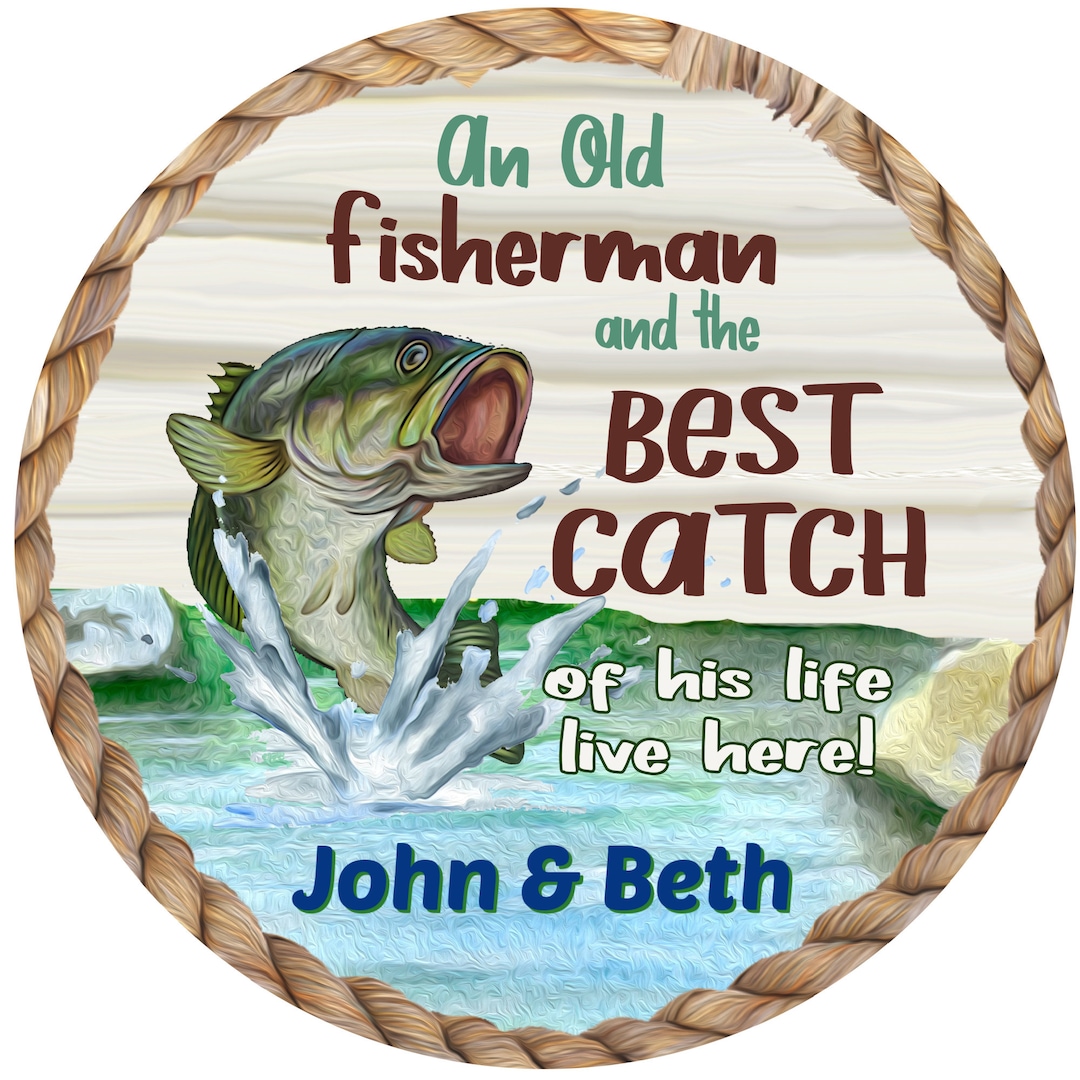 Fisherman Best Catch Personalized Door Sign, Metal Wreath Center Sign ...