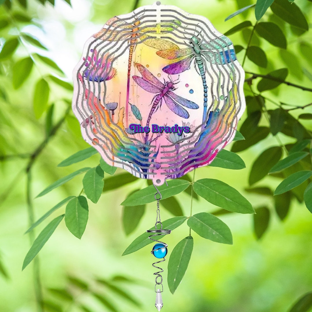 Dragonfly Swirly Metal Wind Spinner Personalized, Dragonflies Yard ...