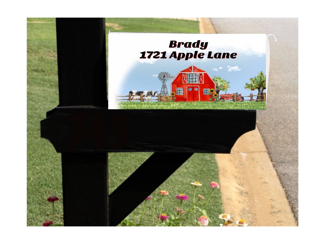 Mailbox Cover With Magnetic Strip, Personalized Red Barn Tractor Farm ...