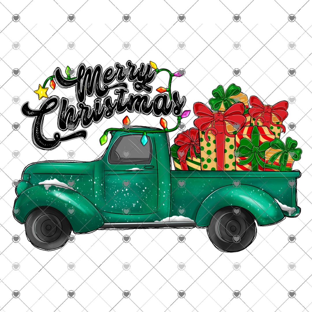 Merry Christmas Truck Sublimation Transfer, Ready to Press, Tree, Gifts ...