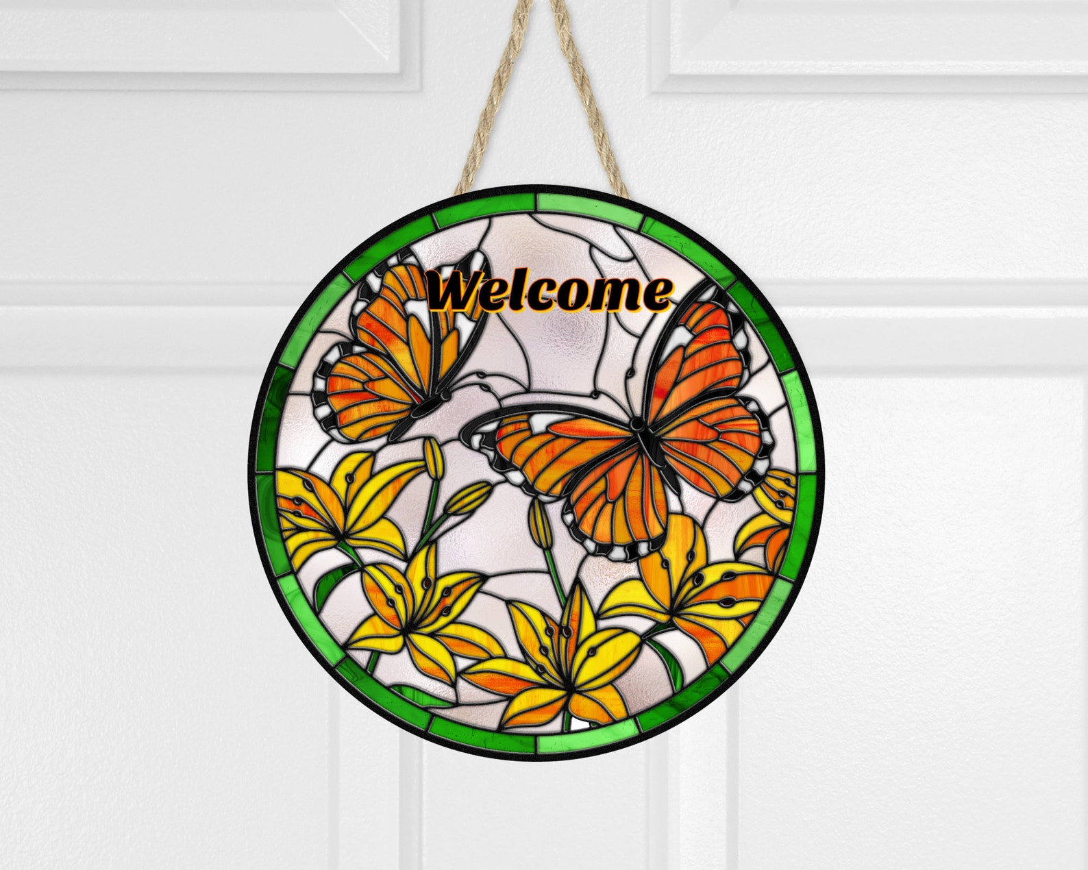 Monarch Butterfly Faux Stained Glass Personalized Door Sign, Metal ...