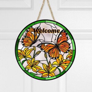Monarch Butterfly Faux Stained Glass Personalized Door Sign, Metal ...