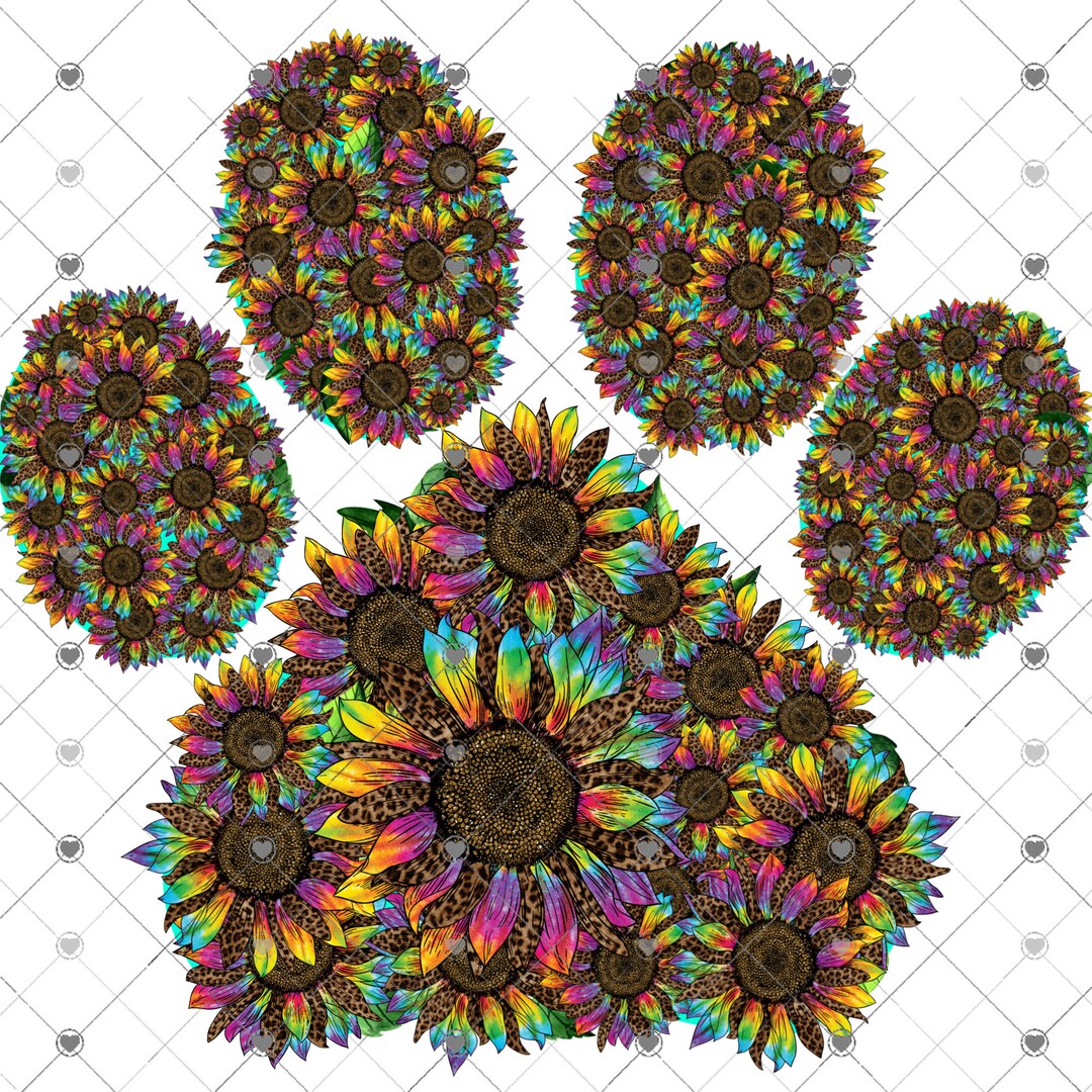 Paw Print Sunflower Sublimation Transfer, Sunflowers Printed Transfer ...