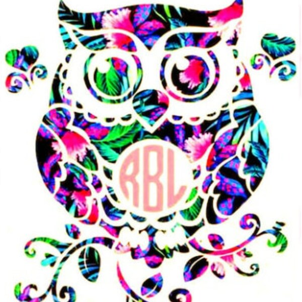 Owl Monogram Decal - Etsy