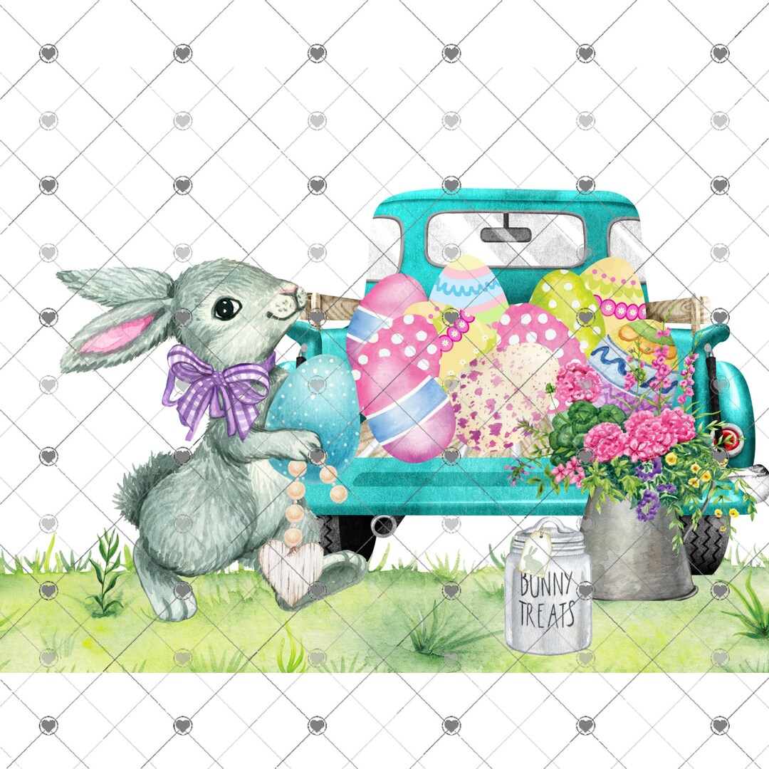 Easter Bunny Truck Sublimation Transfer, Spring Sublimation Transfer ...
