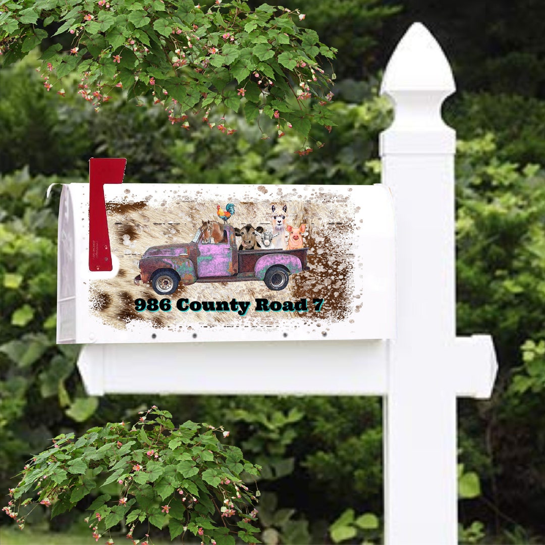 Mailbox Cover With Magnetic Strip - Personalized Farm Animal Pink Truck ...