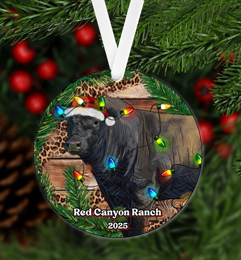 Christmas Black Angus Bull Personalized Ornament, Black Angus Ornament ...