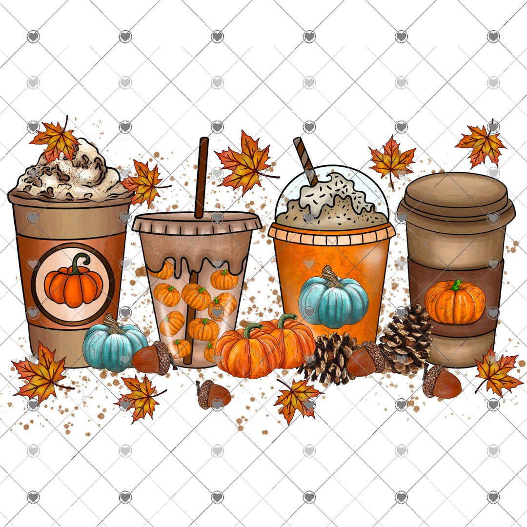Fall Coffee Drink Sublimation Transfer, Ready to Press, Autumn Pumpkins ...