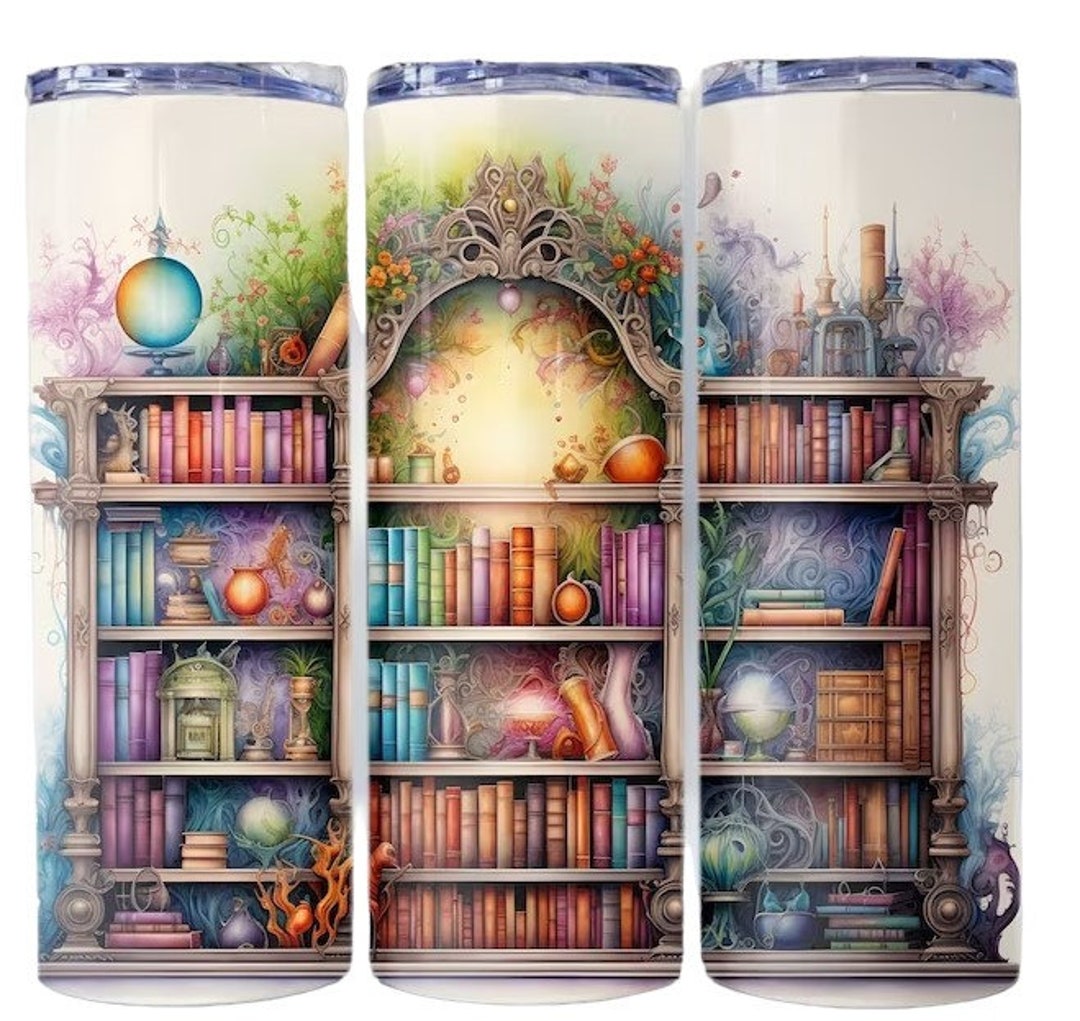 Bookshelf Book Lover Tumbler Sublimation Transfer, Ready to Press, 20 ...