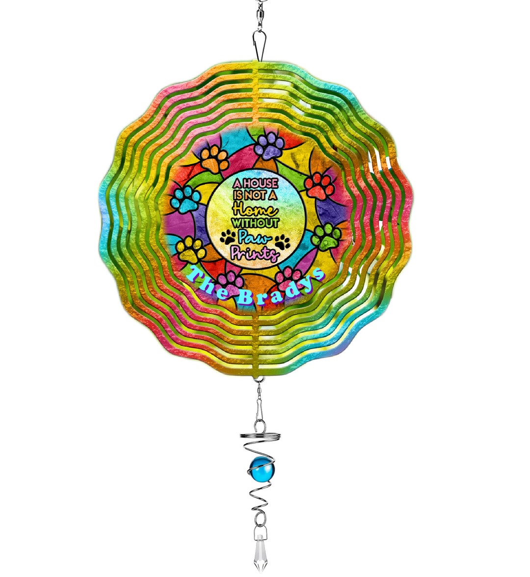 Dog Paw Prints Swirly Metal Wind Spinner Personalized, Yard Decoration ...