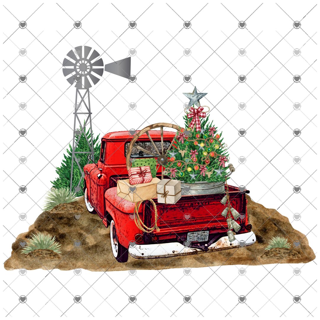 Red Christmas Truck Sublimation Transfer, Windmill, Ranch Transfer ...