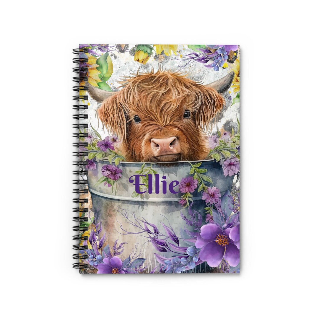 Personalized Highland Cow in Bucket Spiral Notebook Ruled Lines Journal ...