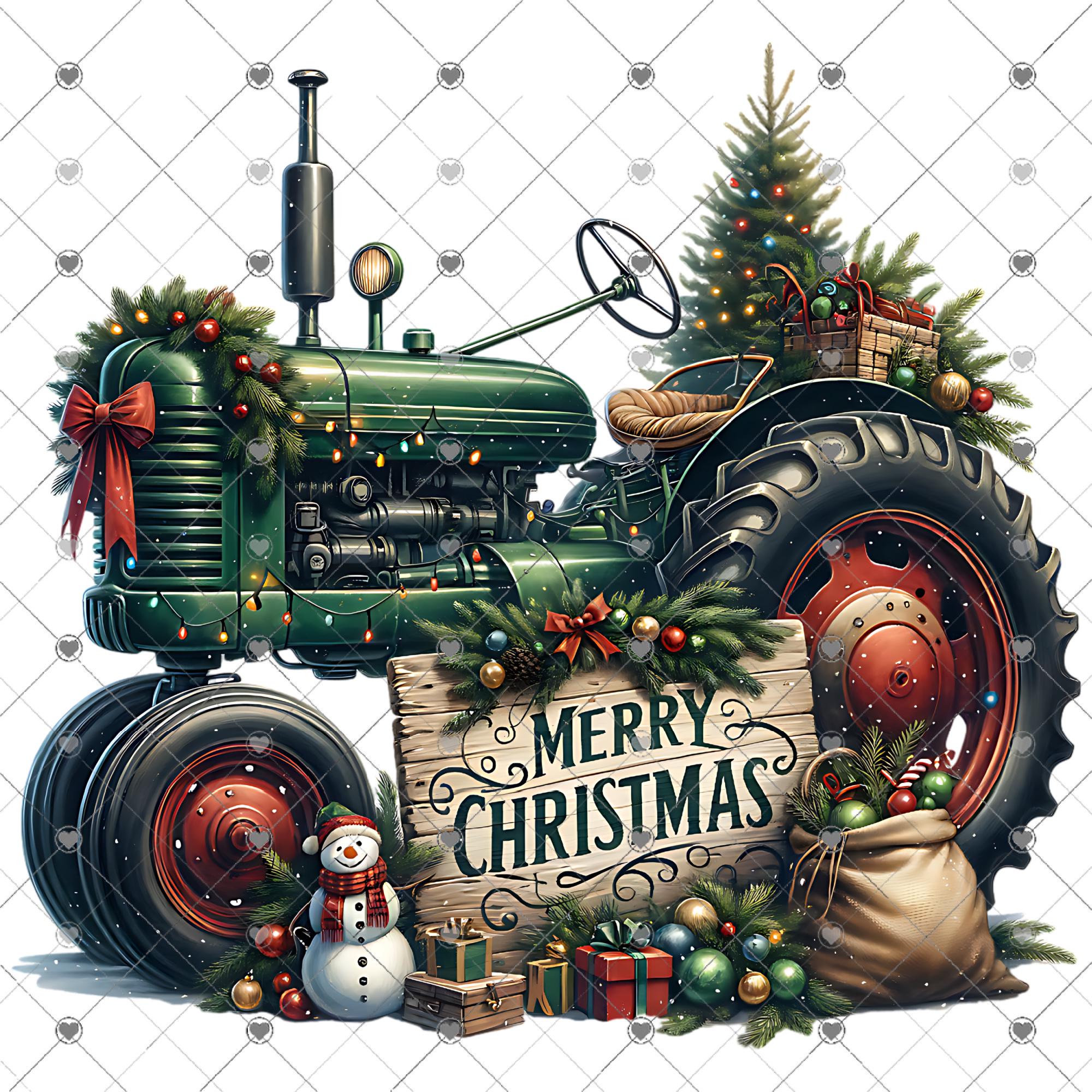 Christmas Tractor Sublimation Transfer, Printed, Green Tractor ...