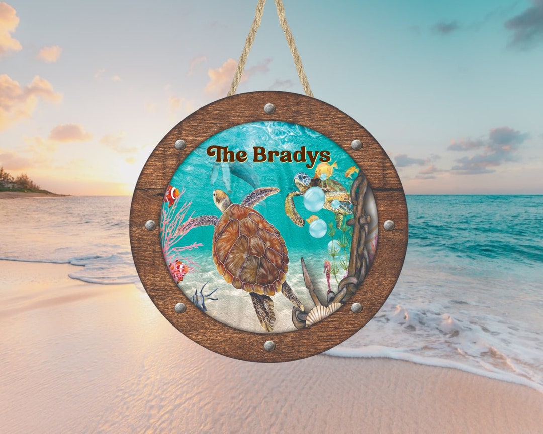 Sea Turtle Personalized Door Sign, Metal Wreath Center Sign, Ocean Sea ...