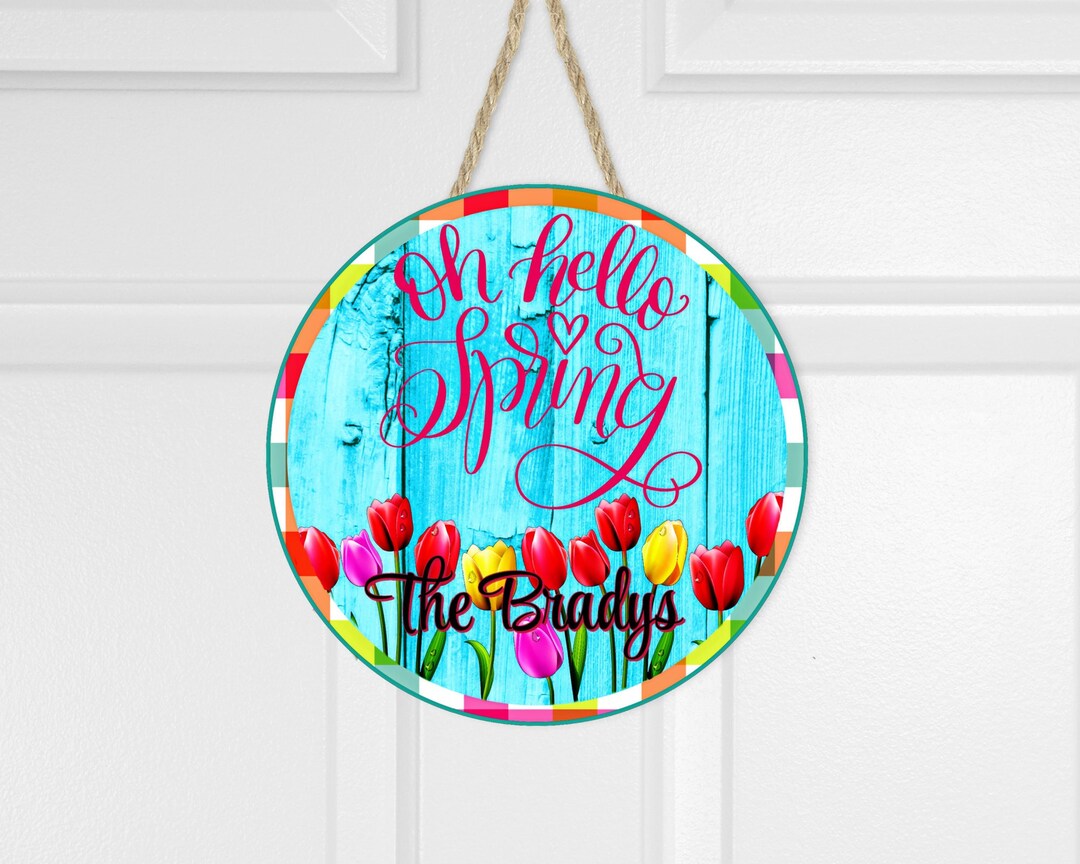 Hello Spring Tulips Wreath Center Sign Personalized, Metal Wreath Sign ...