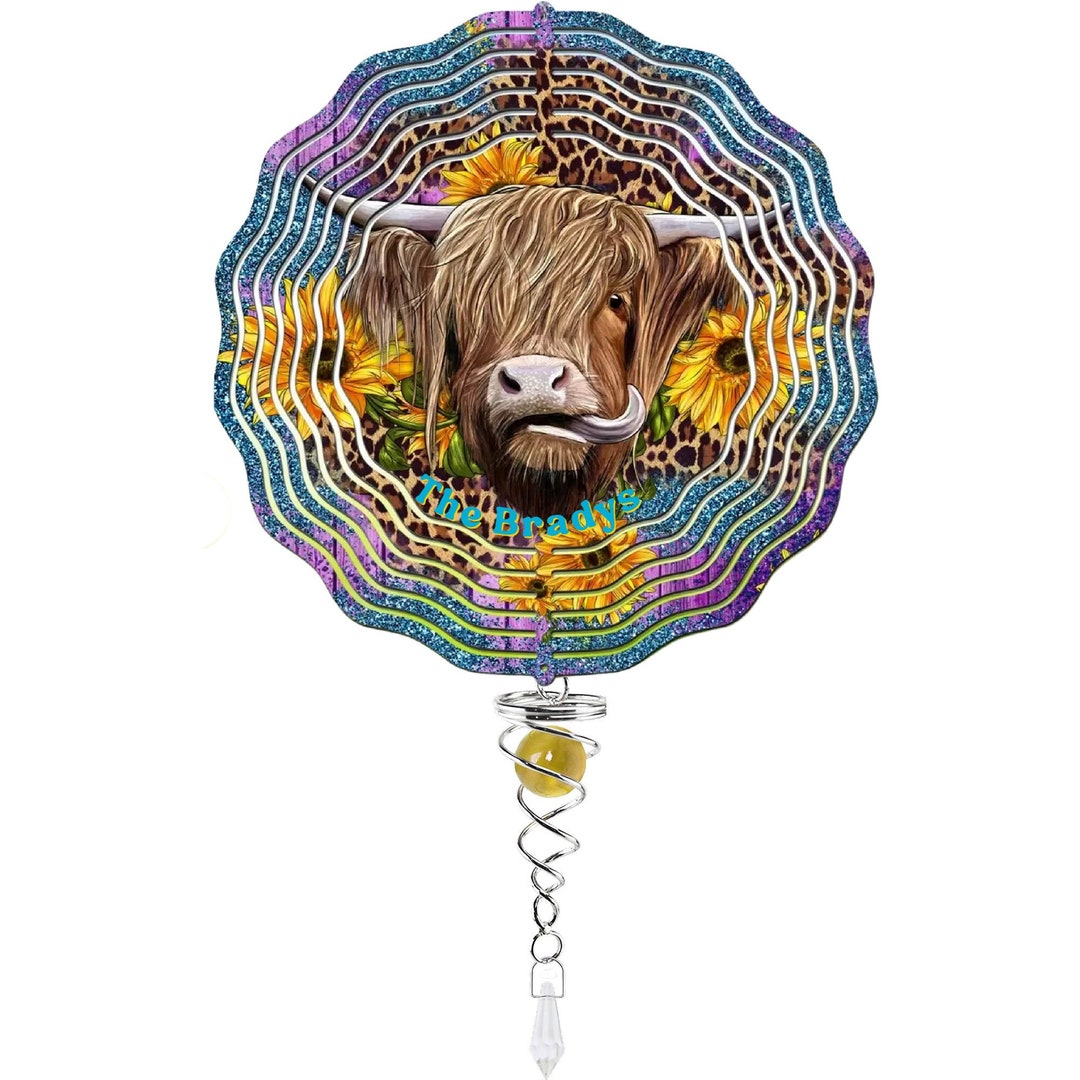 Highland Cow Swirly Metal Wind Spinner Personalized, Yard Decoration ...