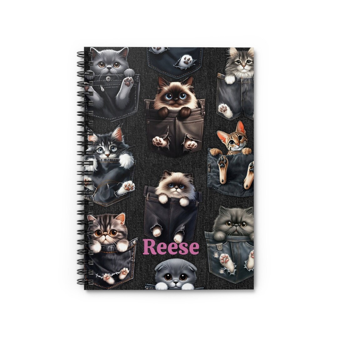 Personalized Cats in Pockets Spiral Notebook - Cat Mom Journal - Cat ...