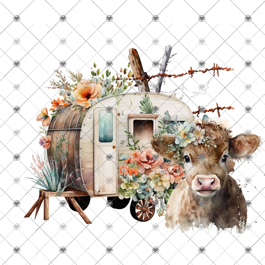 Camper Cow Sublimation Transfer, Camping, Ready to Press Sublimation ...