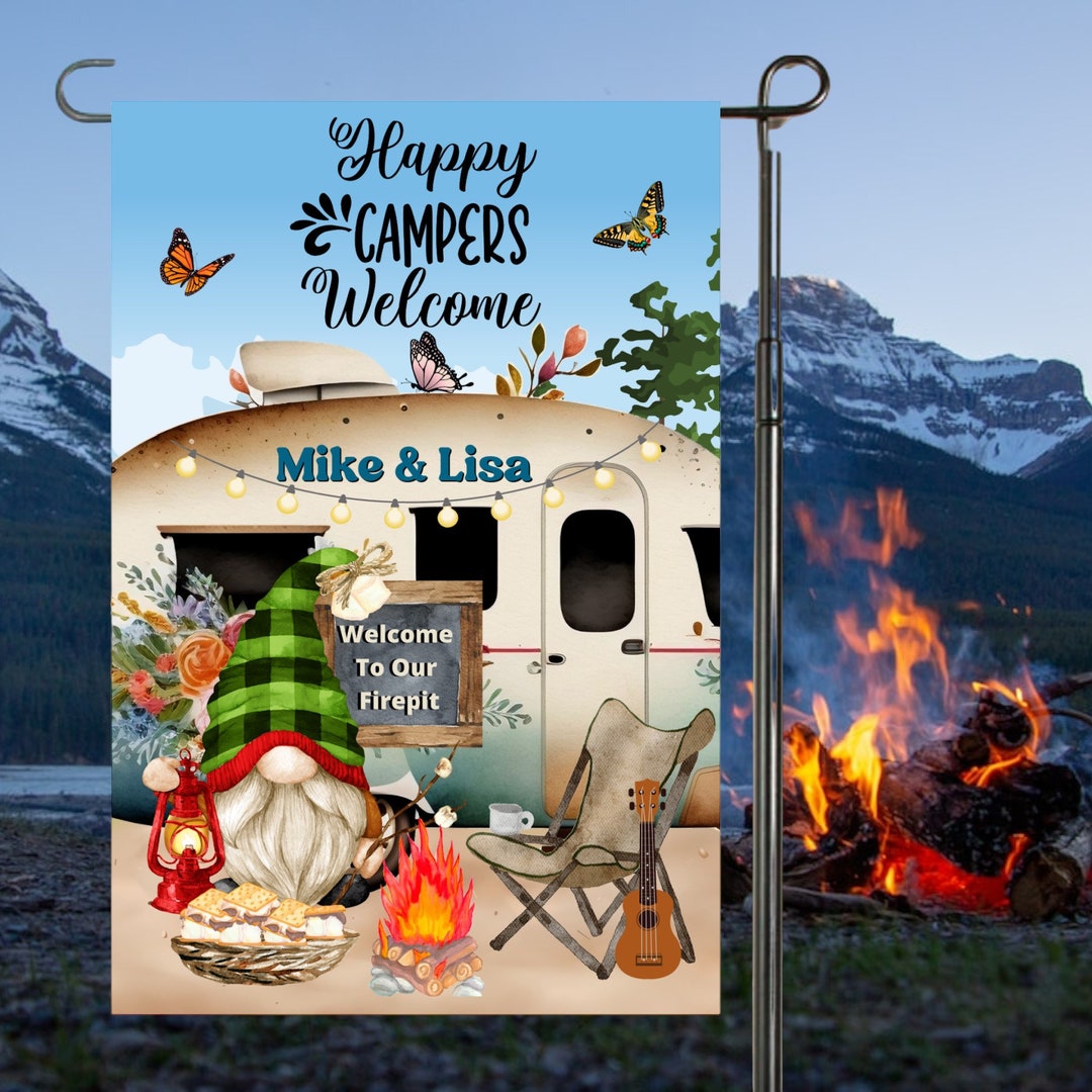 Happy Campers Gnome Garden Flag, Personalized, Garden Flag, Name Garden ...