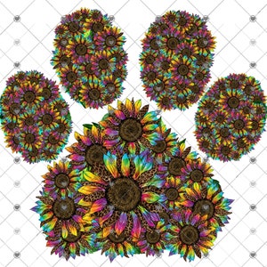Paw Print Sunflower Digital Design for Sublimation, PNG Instant ...
