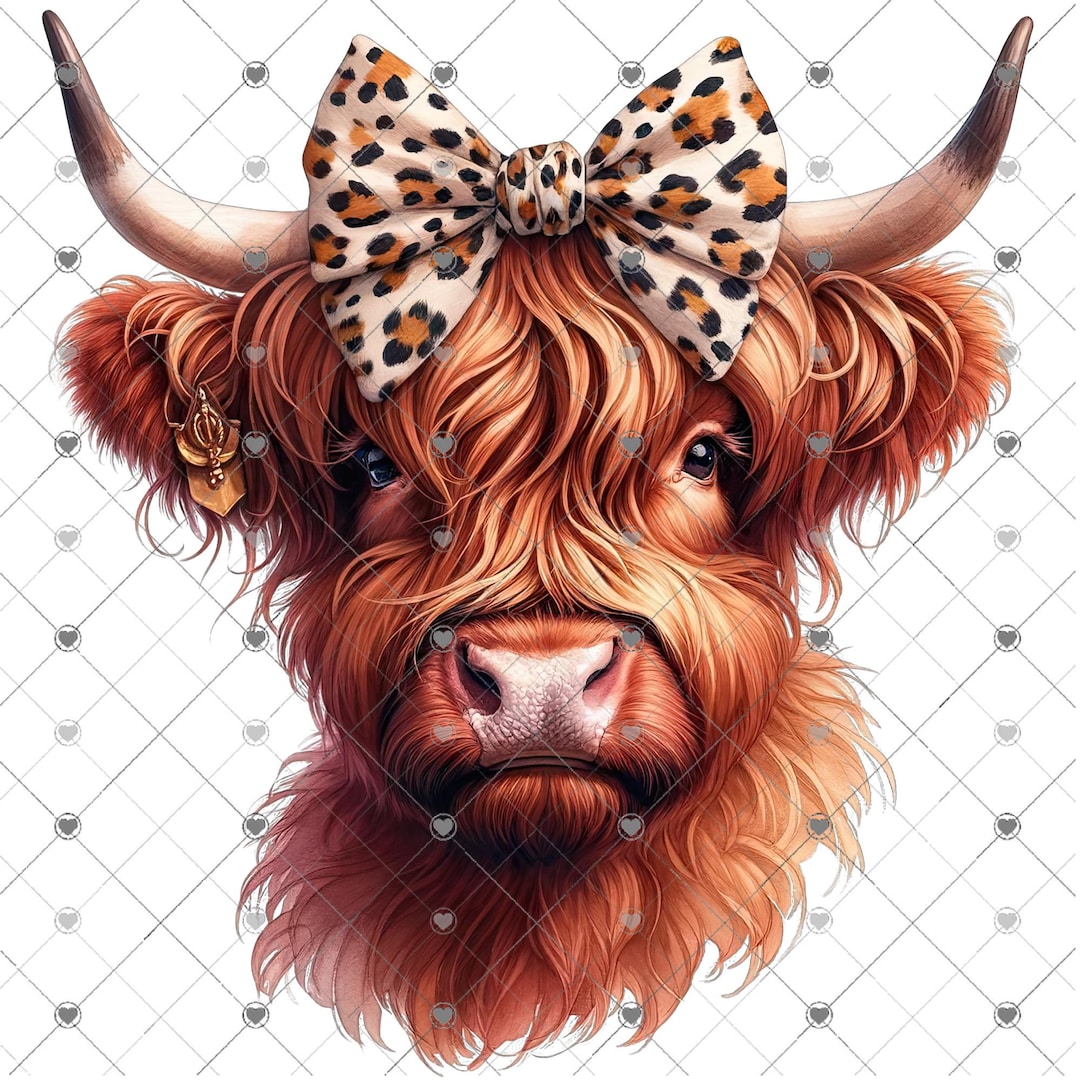 Highland Cow Sublimation Transfer, Cows, Farm, Heifer, Leopard Bow ...