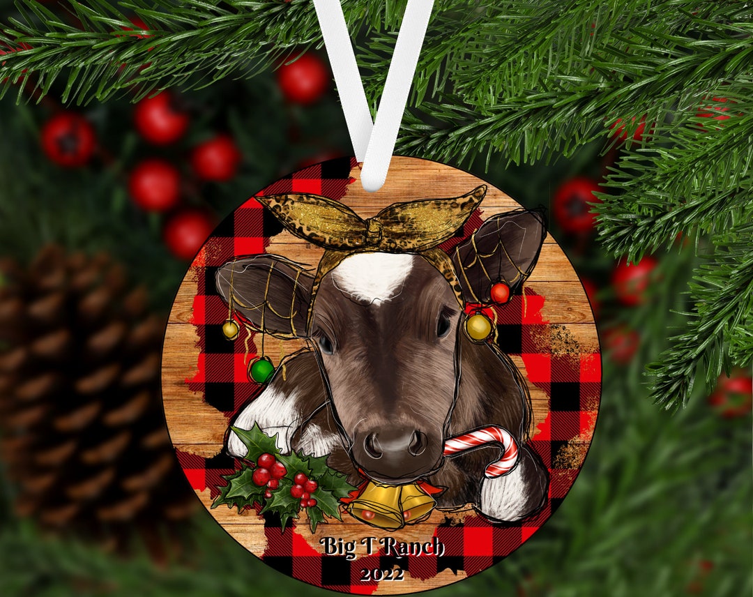 Christmas Baby Cow Personalized Ornament, 2-dimensional Flat, Custom ...