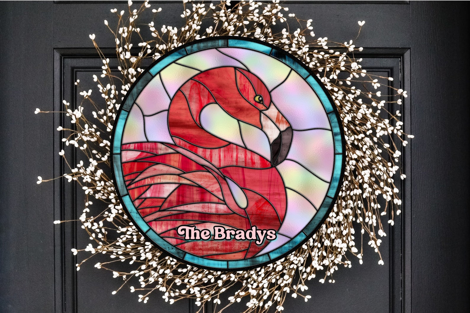 Flamingo Personalized Door Sign, Metal Wreath Center Sign, Tropical ...