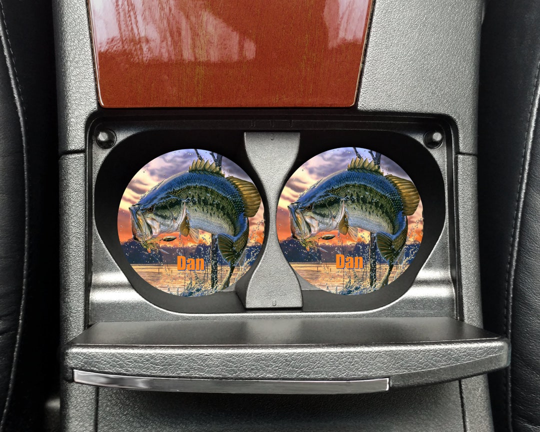 Bass Fish Ceramic Car Coasters, Personalized, Set of 2, Bass Coaster ...