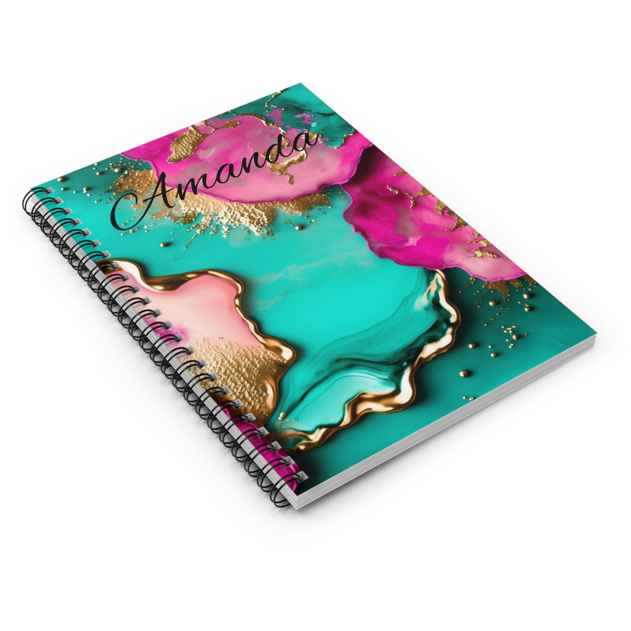 Personalized Marble Pink Green Spiral Notebook Ruled Lines Journal ...