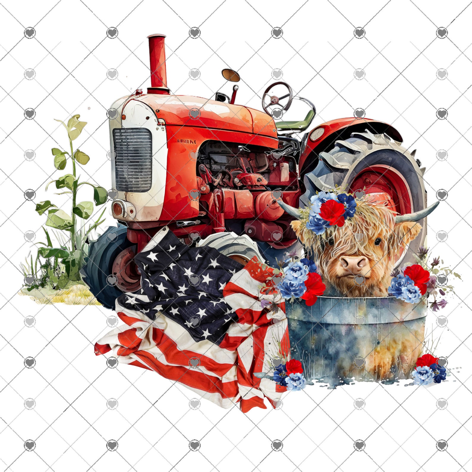 Highland Cow Patriotic Tractor Sublimation Transfer, Cows, American ...