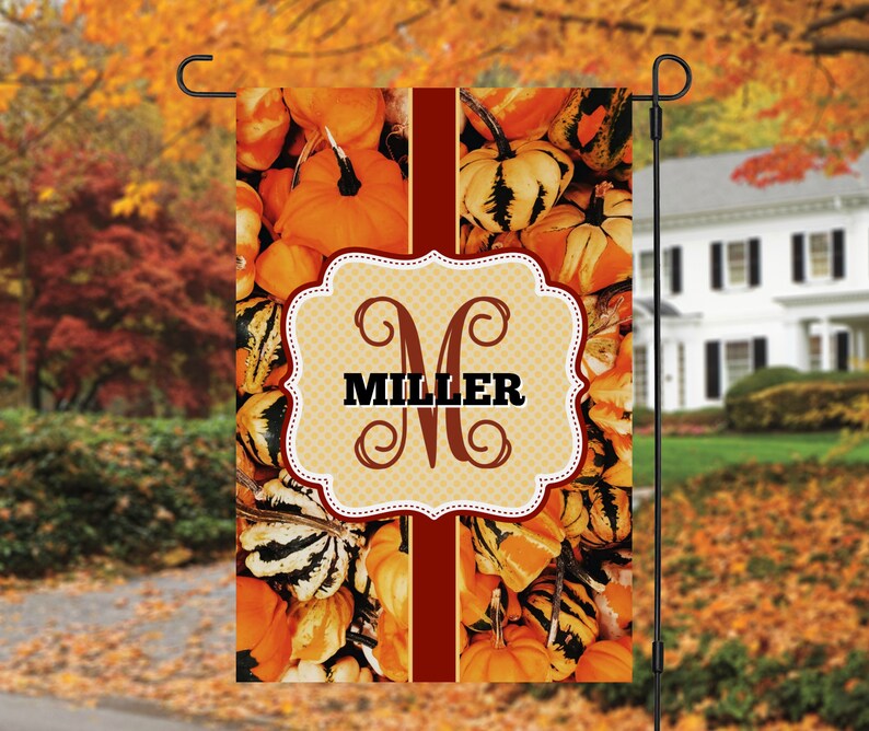 Pumpkin Monogram Garden Flag, Personalized, Fall Garden Flag, Autumn ...