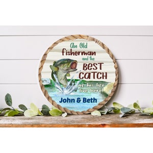 Fisherman Best Catch Personalized Door Sign, Metal Wreath Center Sign ...
