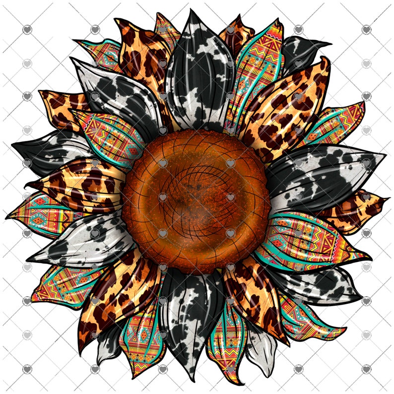 Cowhide Aztec Leopard Sunflower Sublimation Transfer, Ready to Press ...