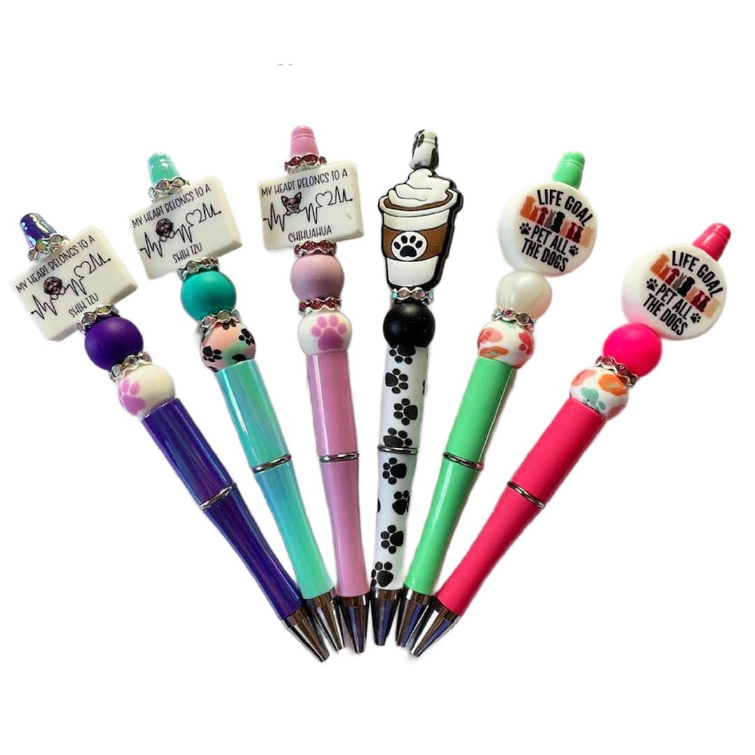 Dog Breed Paw Print Beaded Ballpoint Pen With Refill, Shih Tzu ...