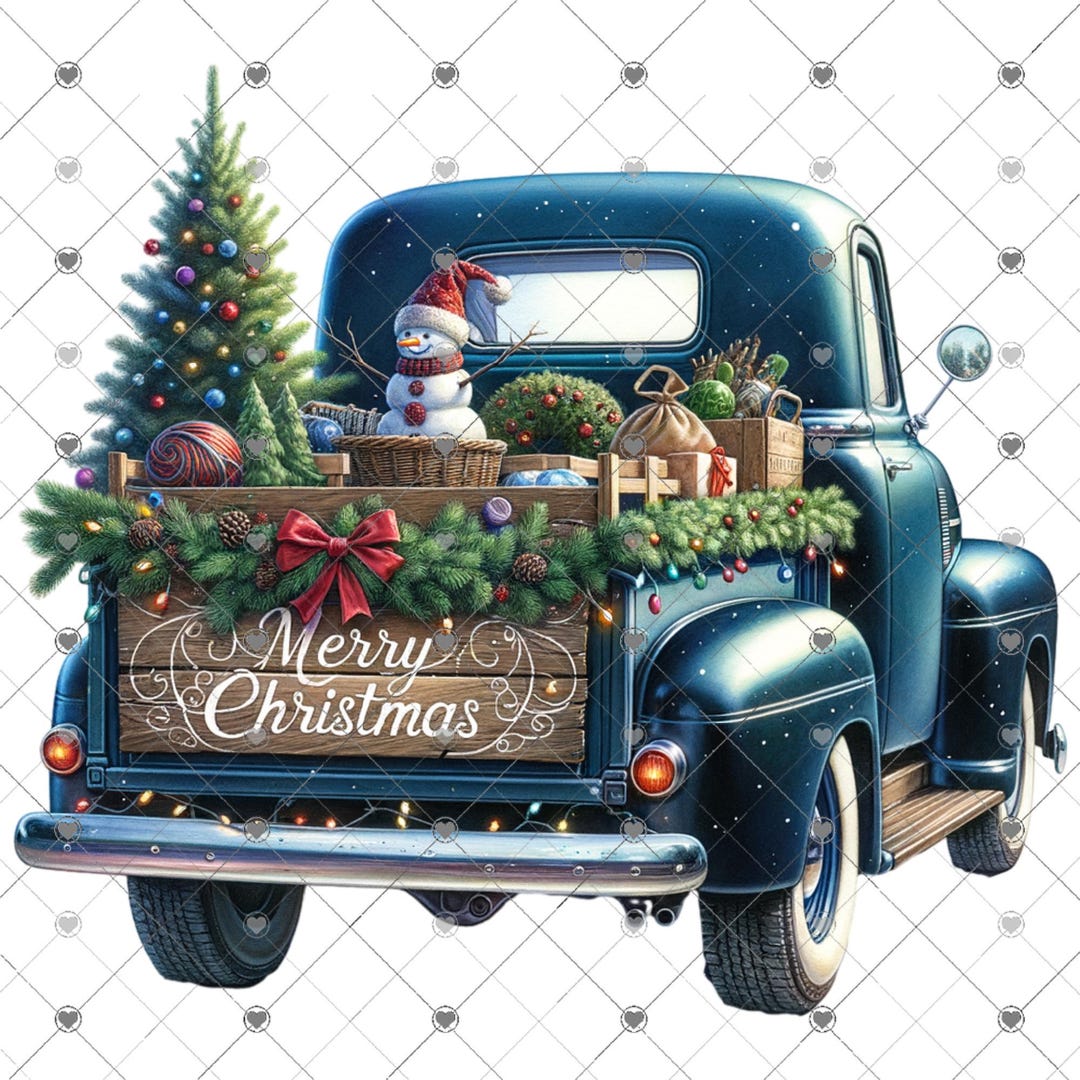 Blue Christmas Truck Sublimation Transfer, Ready to Press, Vintage ...