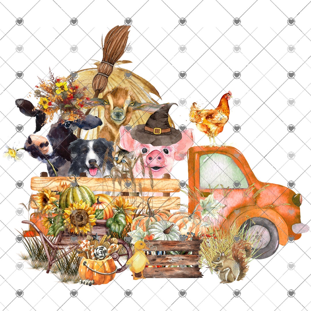 Fall Farm Animals Truck Sublimation Transfer, Ready to Press, Ready to ...