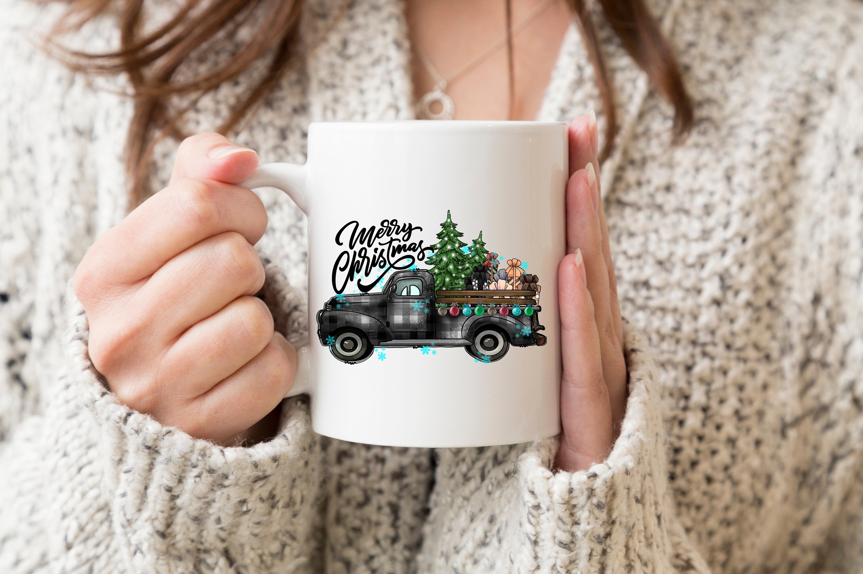 Merry Christmas Truck Sublimation Transfer, Ready to Press, Tree, Gifts ...