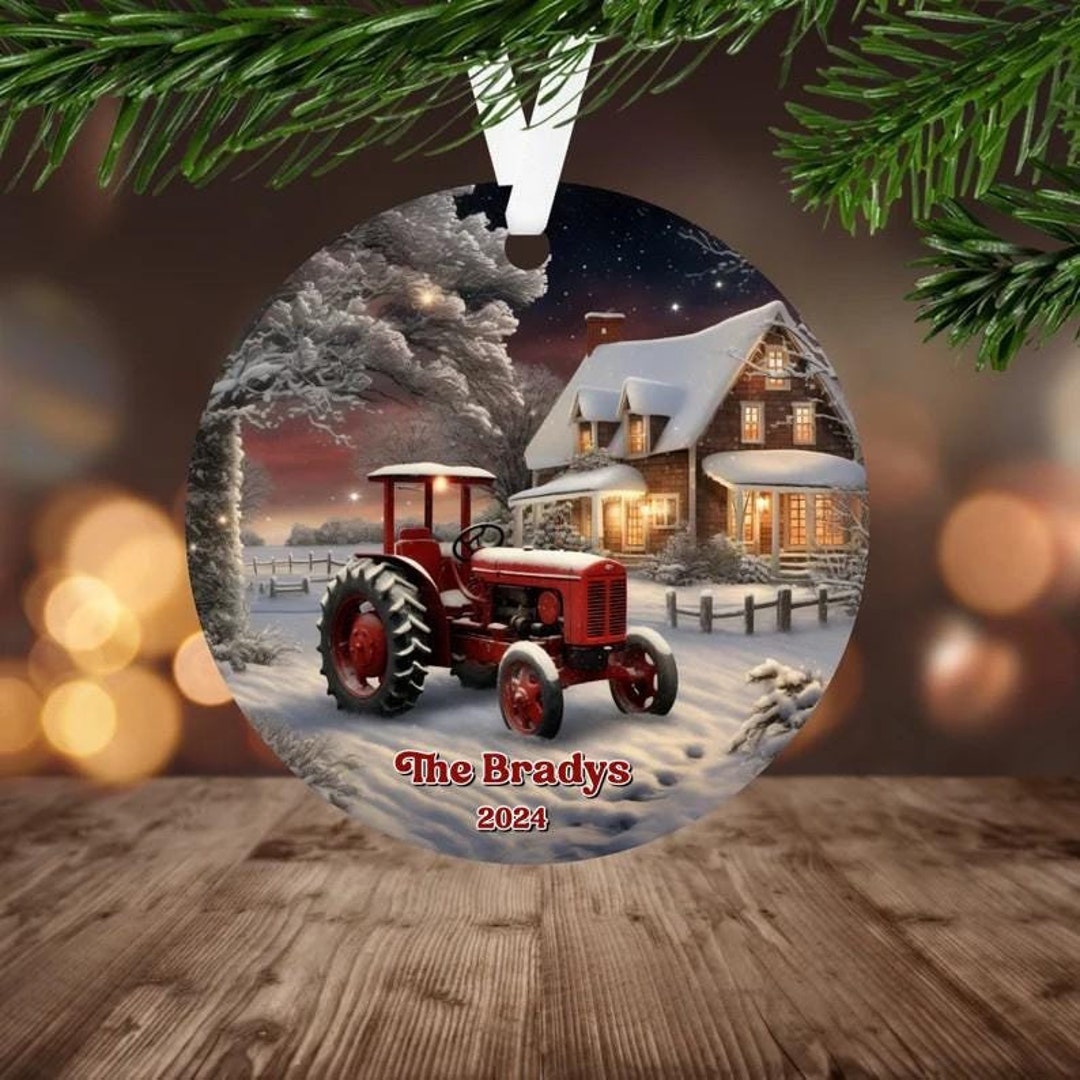 Red Tractor Farm Personalized Christmas Ornament, 2-dimensional Flat ...